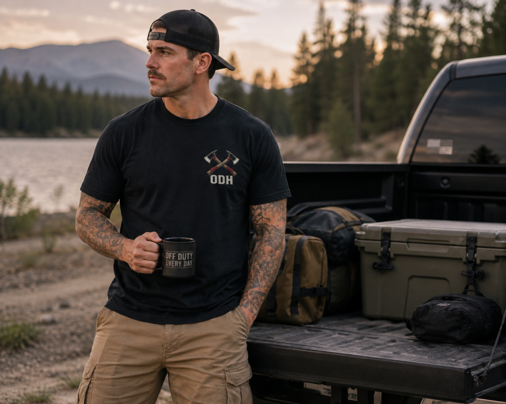 ODH Firefighter Axe T‑Shirt — Retro Crossed Axes Graphic Tee - Off Duty ...