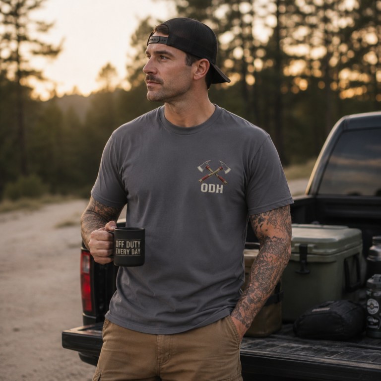 ODH Firefighter Axe T‑Shirt — Retro Crossed Axes Graphic Tee - Off Duty ...